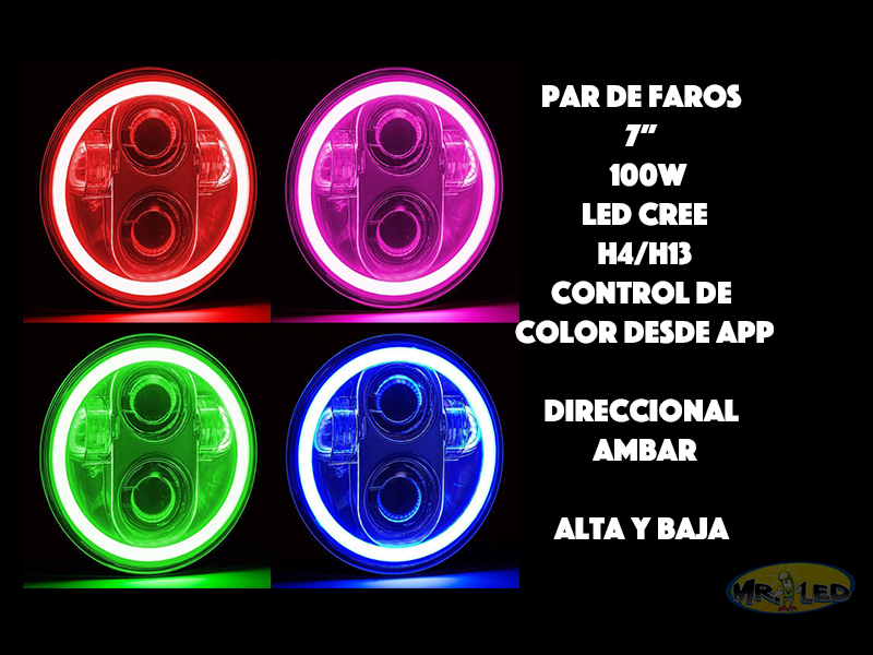 Par De Faros Led RGB Con Bluetooh 7" Jeep - Mr Led Tienda Online - Mr Led
